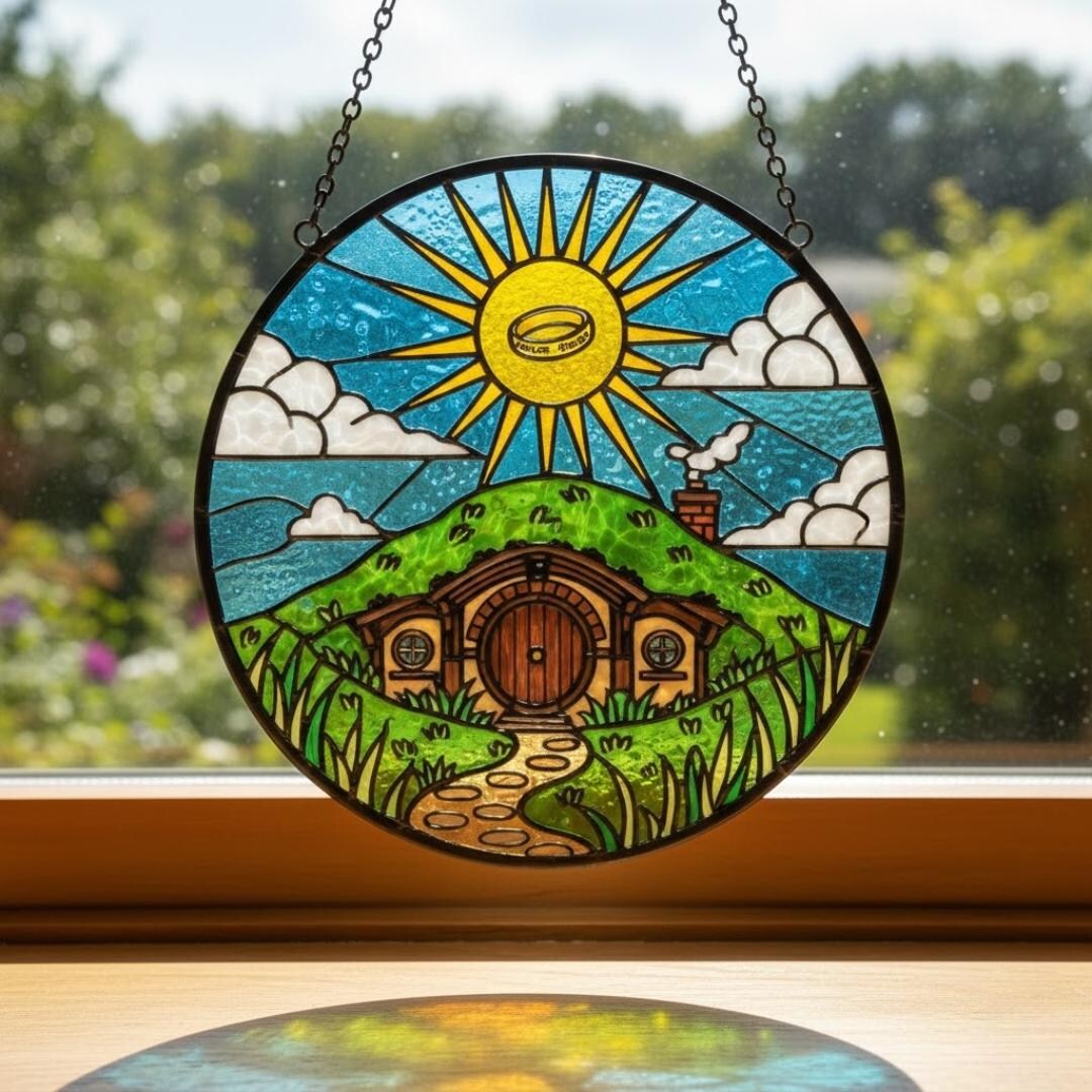 Hobbit Home Fantasy Stained Glass Suncatcher, LORT Hobbit House Window ...