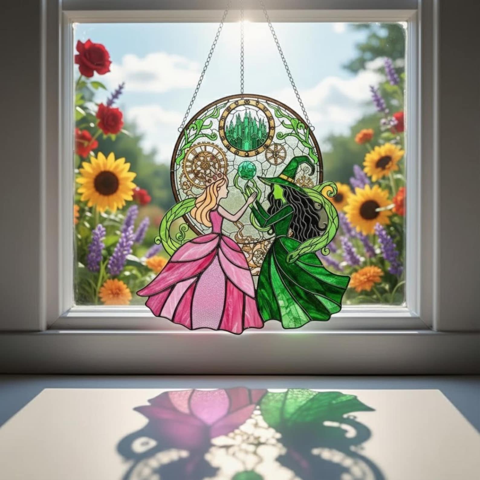 Wicked the Musical Home Suncatcher, Elphaba & Glinda Acrylic Ripple ...