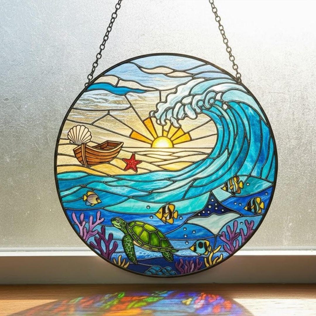 Ocean Wave Window Hanging, Sunset Lover Gift, Beach Window Decor ...