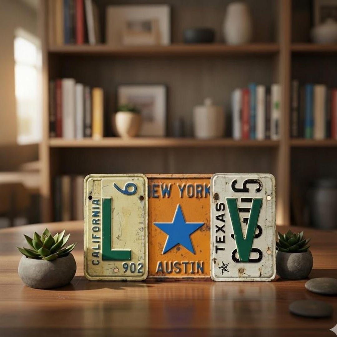 Personalized Couple Wooden Block, License Plate Letters, Initials Heart ...