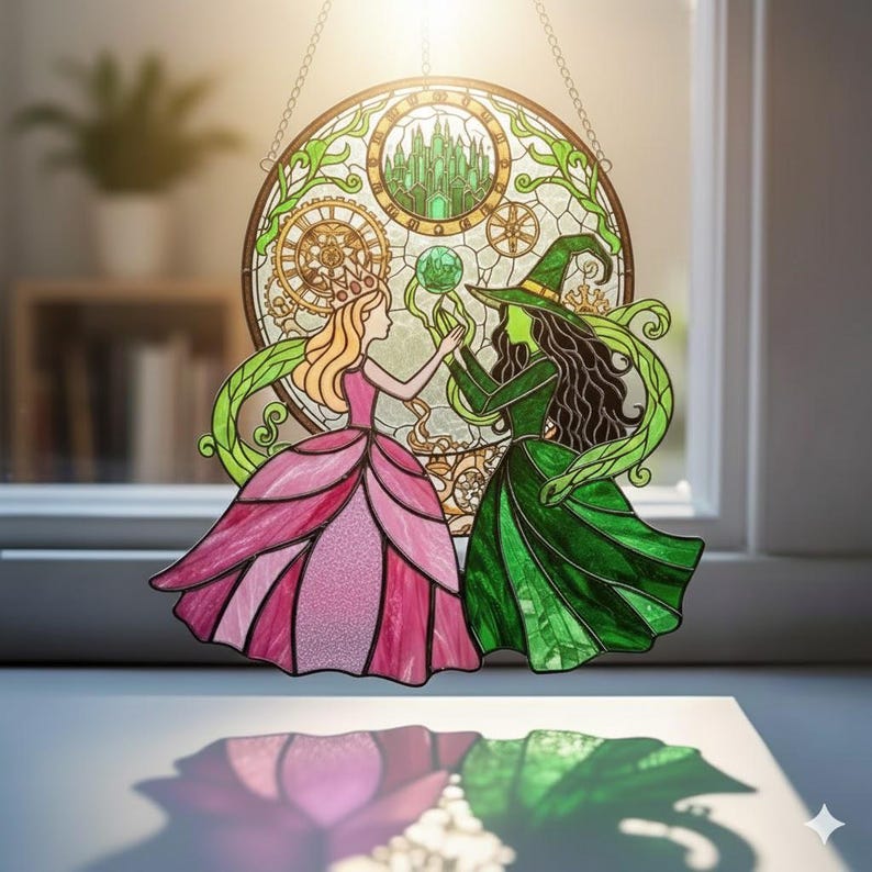 Wicked the Musical Home Suncatcher, Elphaba & Glinda Acrylic Ripple ...