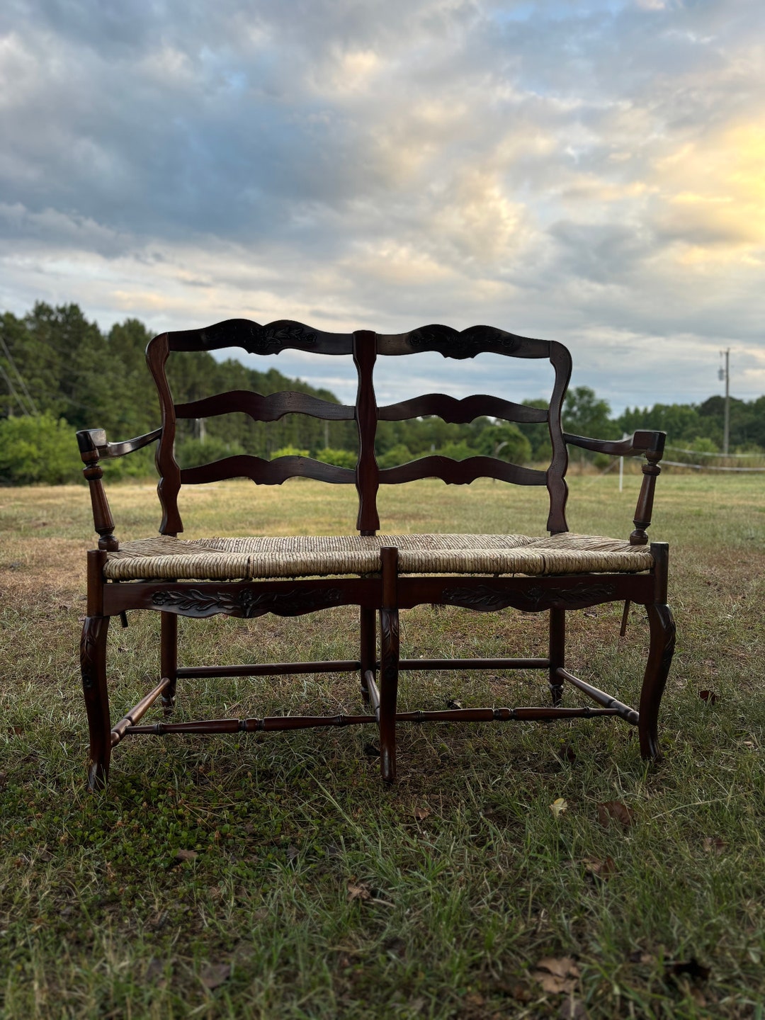 Antique French Provincial Bench , Antique Bench With Rush Seating ...