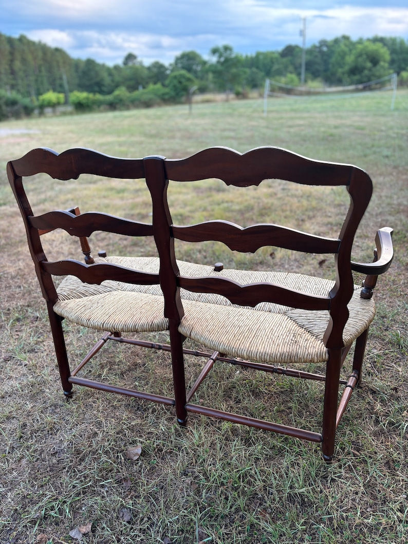 Antique French Provincial Bench , Antique Bench With Rush Seating ...