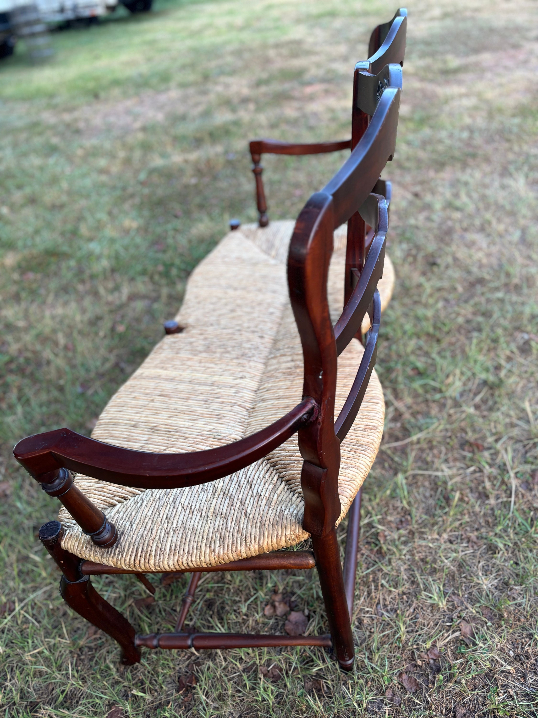 Antique French Provincial Bench , Antique Bench With Rush Seating ...