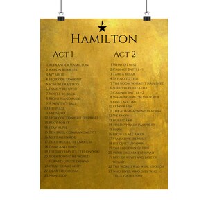 Hamilton Act I & Act 2 Poster Matte Vertical | Musical Lyrics Tracklist ...