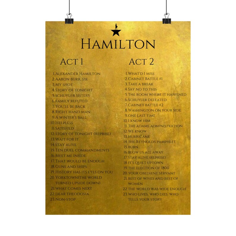 Hamilton Act I & Act 2 Poster Matte Vertical | Musical Lyrics Tracklist ...