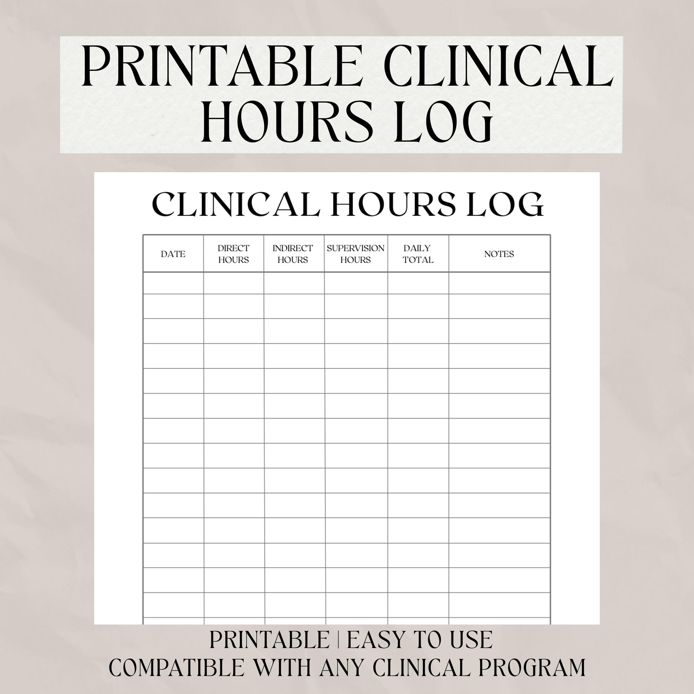 Clinical Hours Log | Internship & Practicum Tracker (PDF Pattern) - Etsy