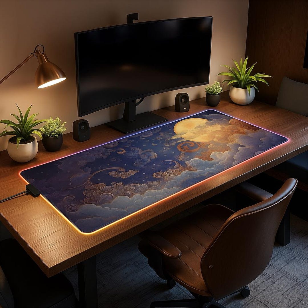 Fantasy Moon & Clouds RGB Mouse Pad | LED Light up Gaming Desk Mat ...