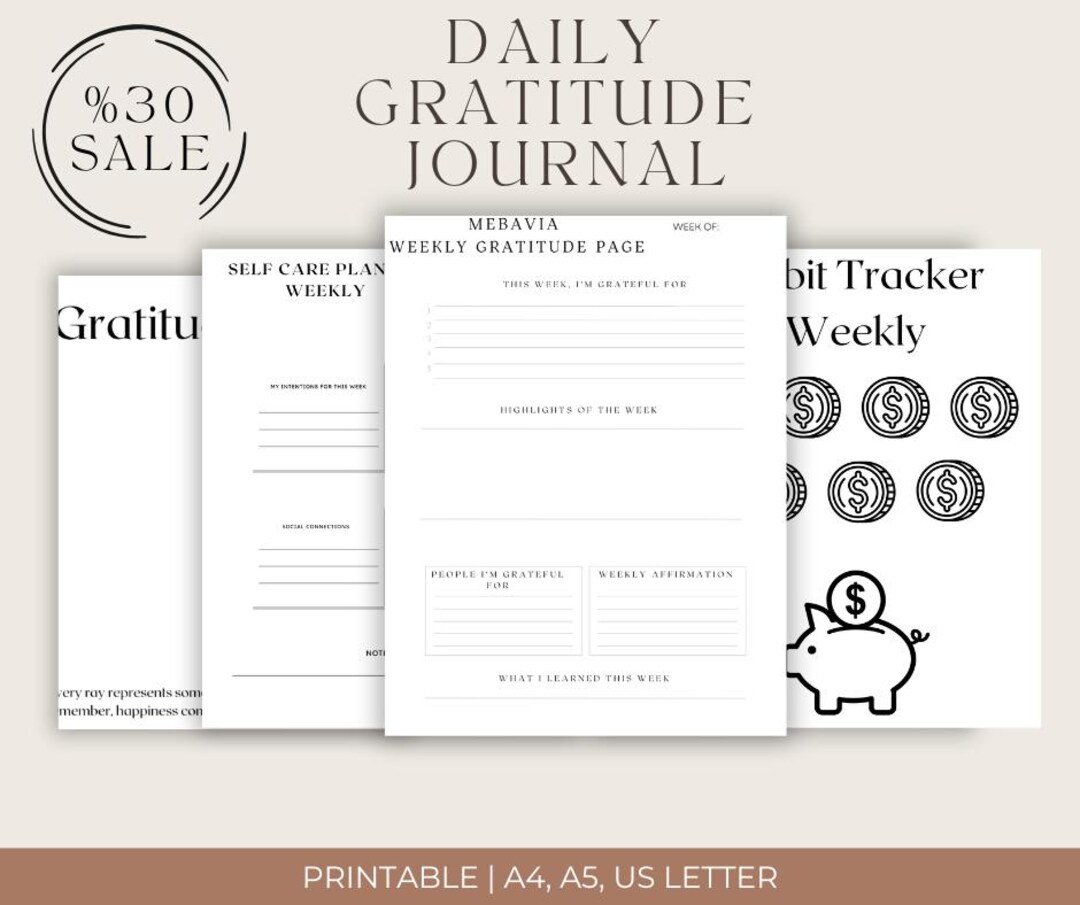 Weekly Gratitude Journal Kit With Reflection Page, Sun Page, Self Care ...