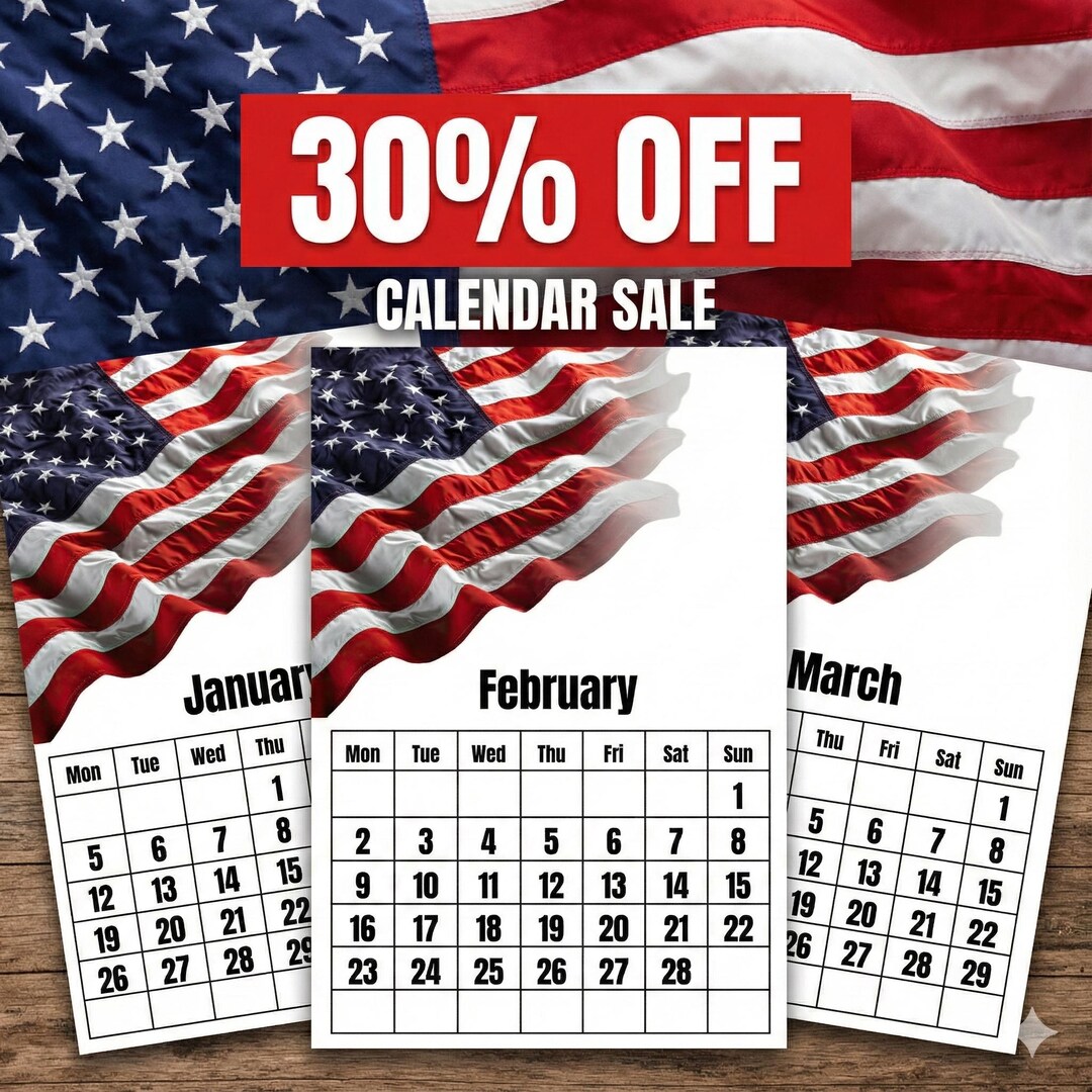 2026 American Flag Calendar Printable, Patriotic Wall Calendar PDF, USA ...