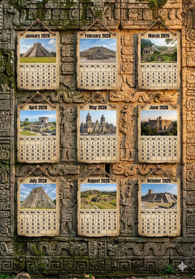 2026 Mexico Calendar Printable | Minimalist Landmark Wall Art | Digital ...
