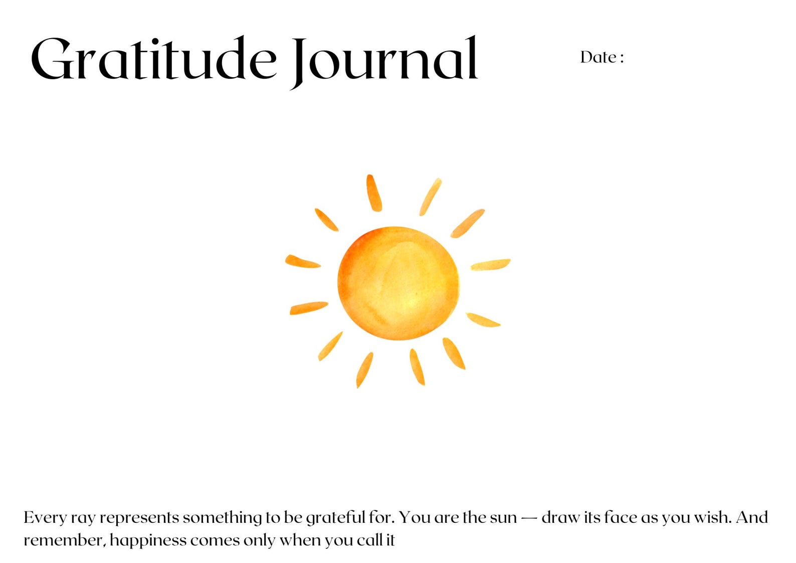 Gratitude Sun Worksheet Printable PDF | Daily Thankfulness Sunburst ...