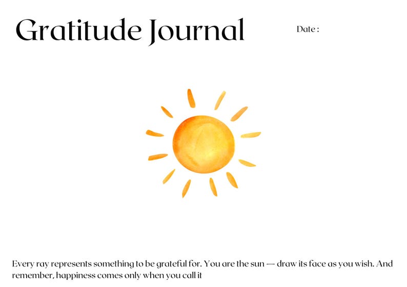 Gratitude Sun Worksheet Printable PDF | Daily Thankfulness Sunburst ...