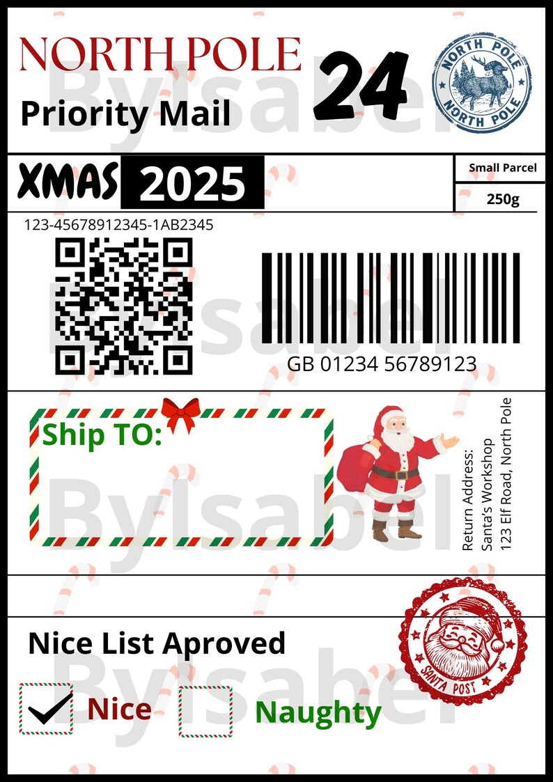 Santa Mail to the North Pole Shipping Label Template (PNG JPG PDF ...