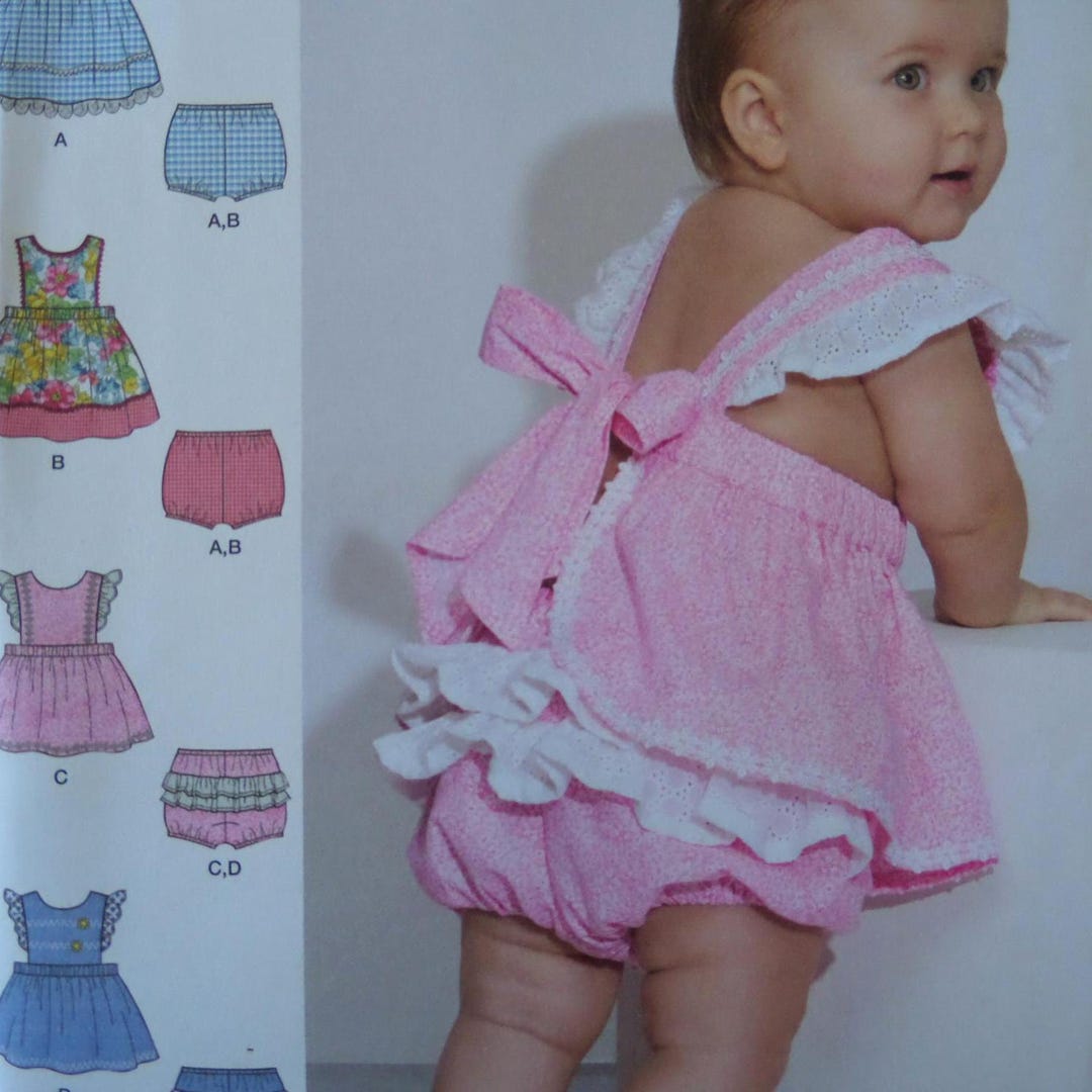 TIE PINAFORE Pattern Simplicity 8893 Infant XXS-L Ruffled Panties ...