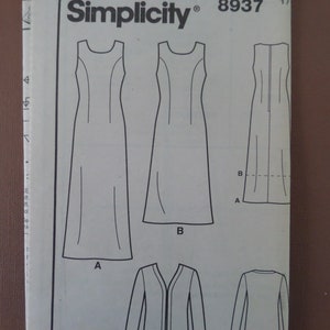 SLEEVELESS DRESS Pattern Simplicity 8937 Miss 8-14 Semi Fit Long Loose ...