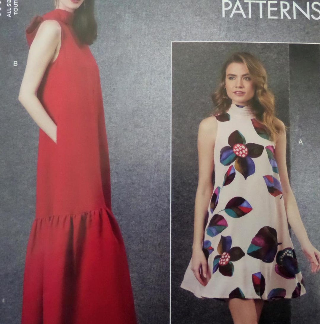 LOOSE FIT DRESS Pattern Vogue 11079 Miss Xs-xxl Ruffled Dress Bow Tie ...