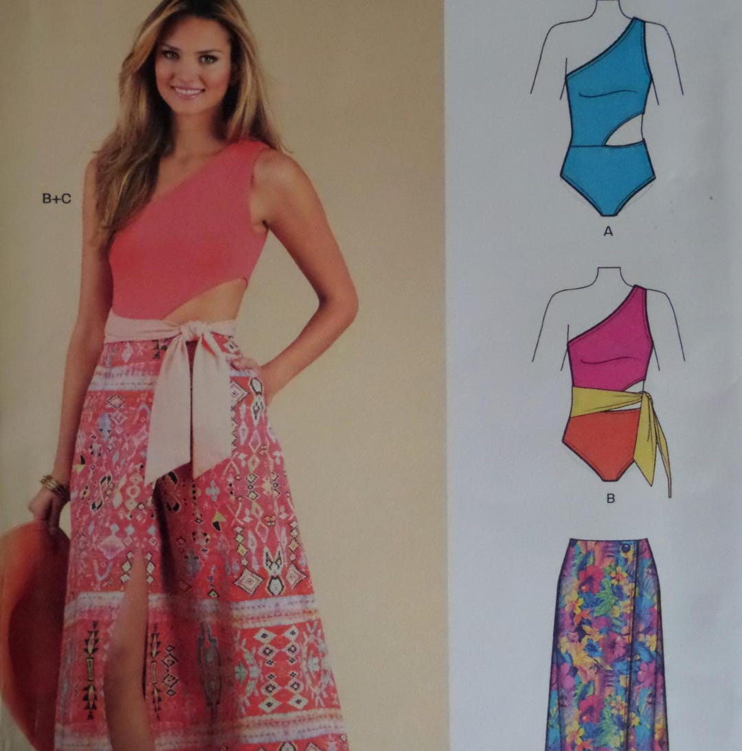 SWIMSUIT Pattern • New Look 6734 • Miss 8-20 • Wrap Skirt • One ...