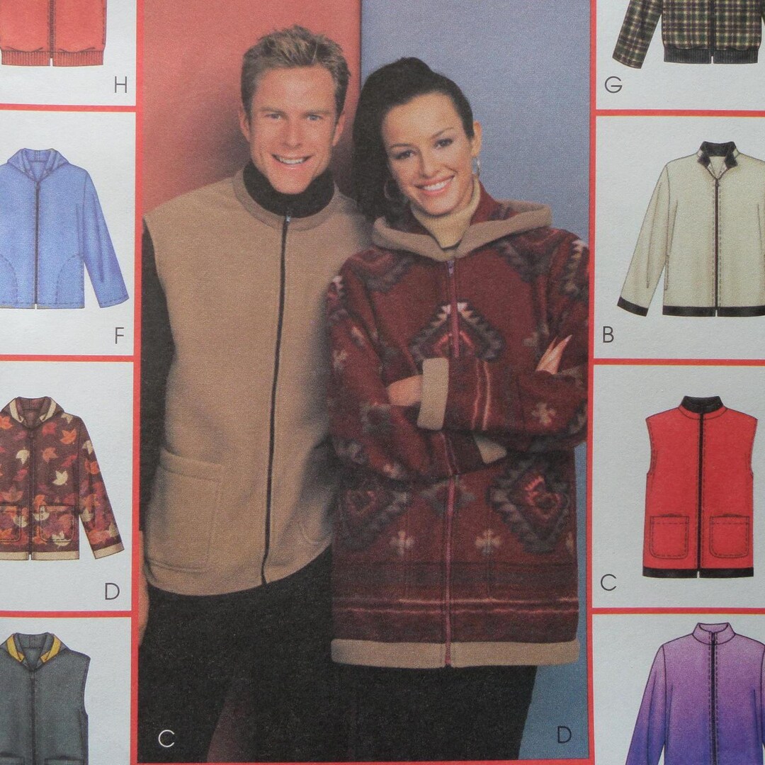 FLEECE JACKET Pattern • Mccalls 3784 • Unisex Adult Sizes • Zip Vests ...