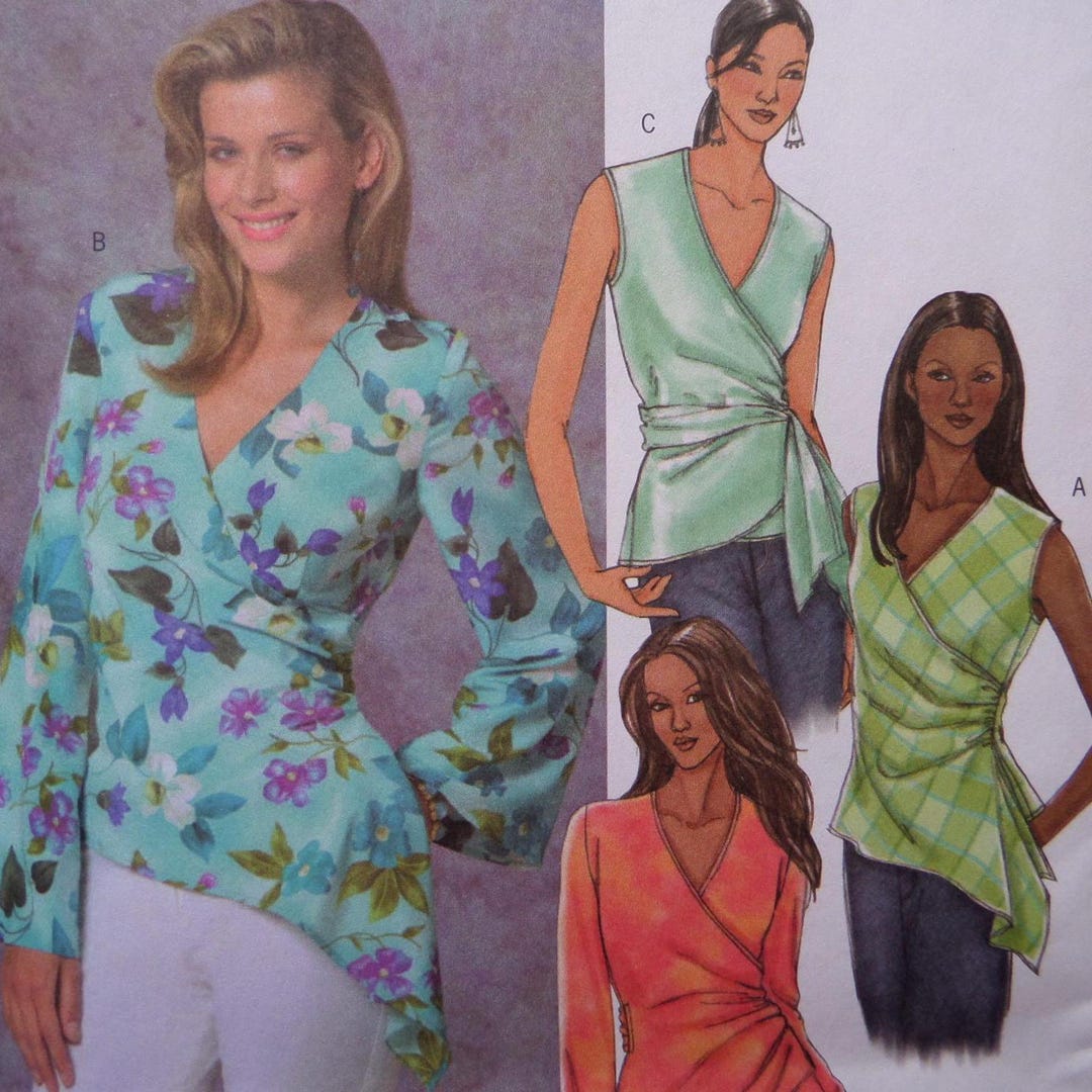 TIE WRAP TOP Pattern Butterick 4395 Miss 8-14 V Neck Tops Side Zip Top ...