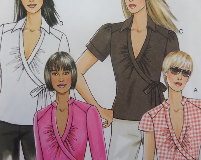 TIE WRAP TOP Pattern Butterick 5328 Miss 16-22 Ruched Front Semi Fit ...