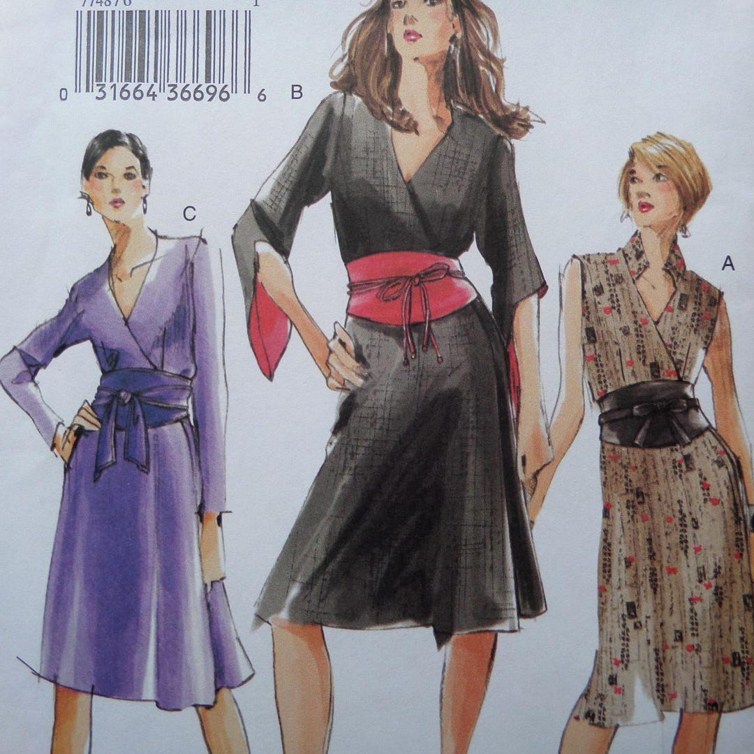 WRAP DRESS Pattern Vogue 7748 Miss 6-10 Semi Fit Dress Bell Sleeve Tie ...