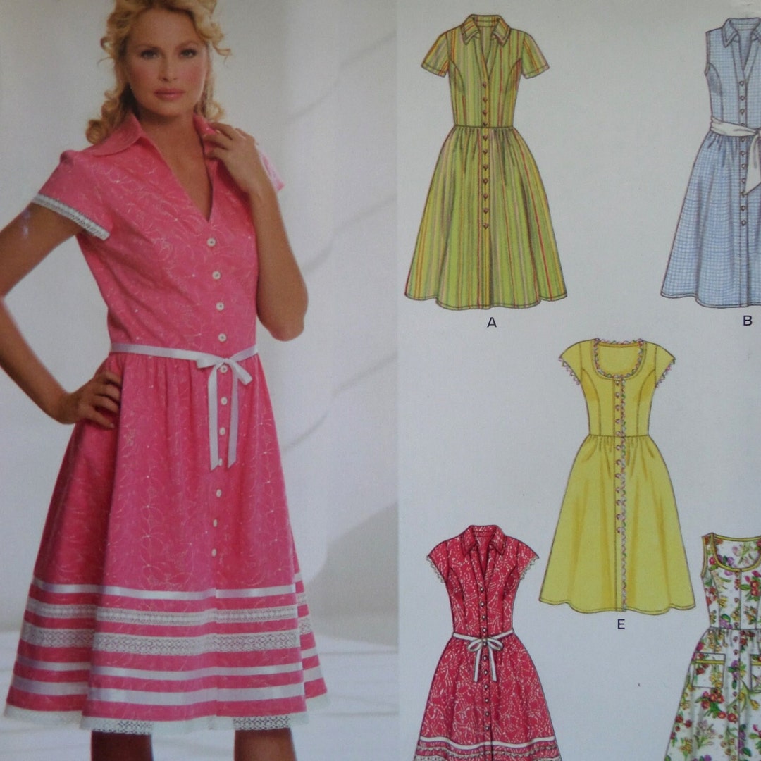 FIT FLARE DRESS Pattern • New Look 6587 • Miss 8-18 • Button Front ...