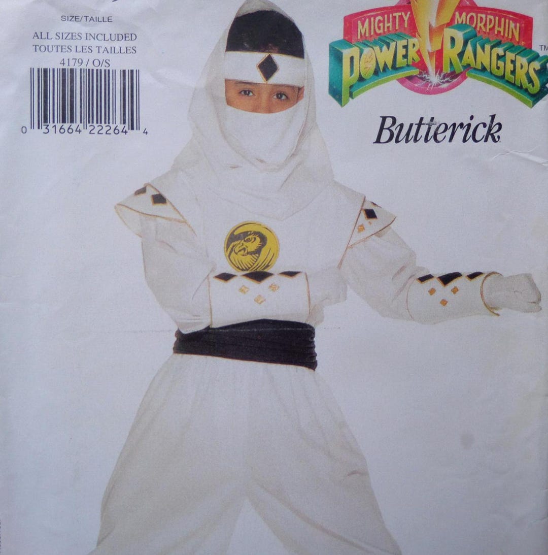 POWER RANGER Costume Pattern Butterick 4179 Child XS-L White Ninja ...