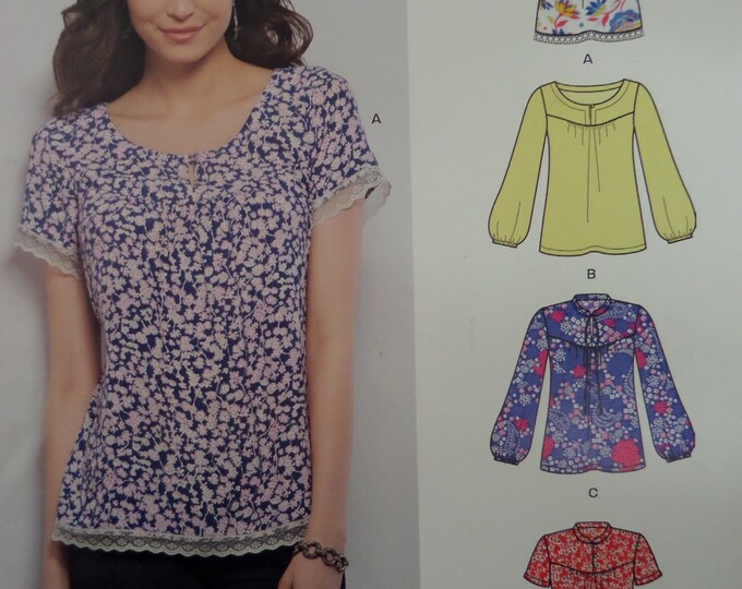 PULLOVER TOP Pattern • New Look 6395 • Miss 10-22 • Shaped Yoke • Tie Back Tops • Sewing ...