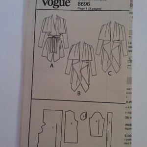 DRAPE FRONT JACKET Pattern Vogue 8696 Miss Xs-m Loose Fit Wrap Belted ...