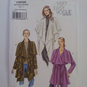 DRAPE FRONT JACKET Pattern Vogue 8696 Miss Xs-m Loose Fit Wrap Belted ...