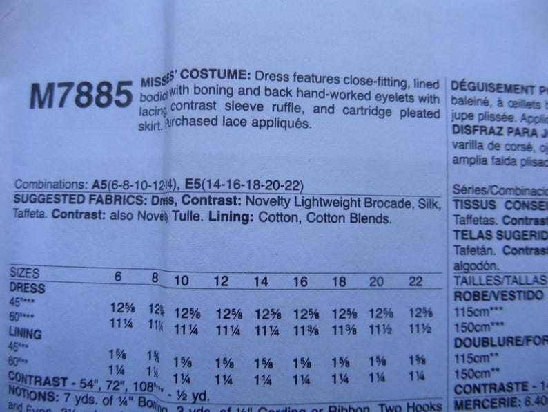 Georgian Dress Costume Pattern: Mccalls 7885, Miss Sizes, Uncut, Laced ...