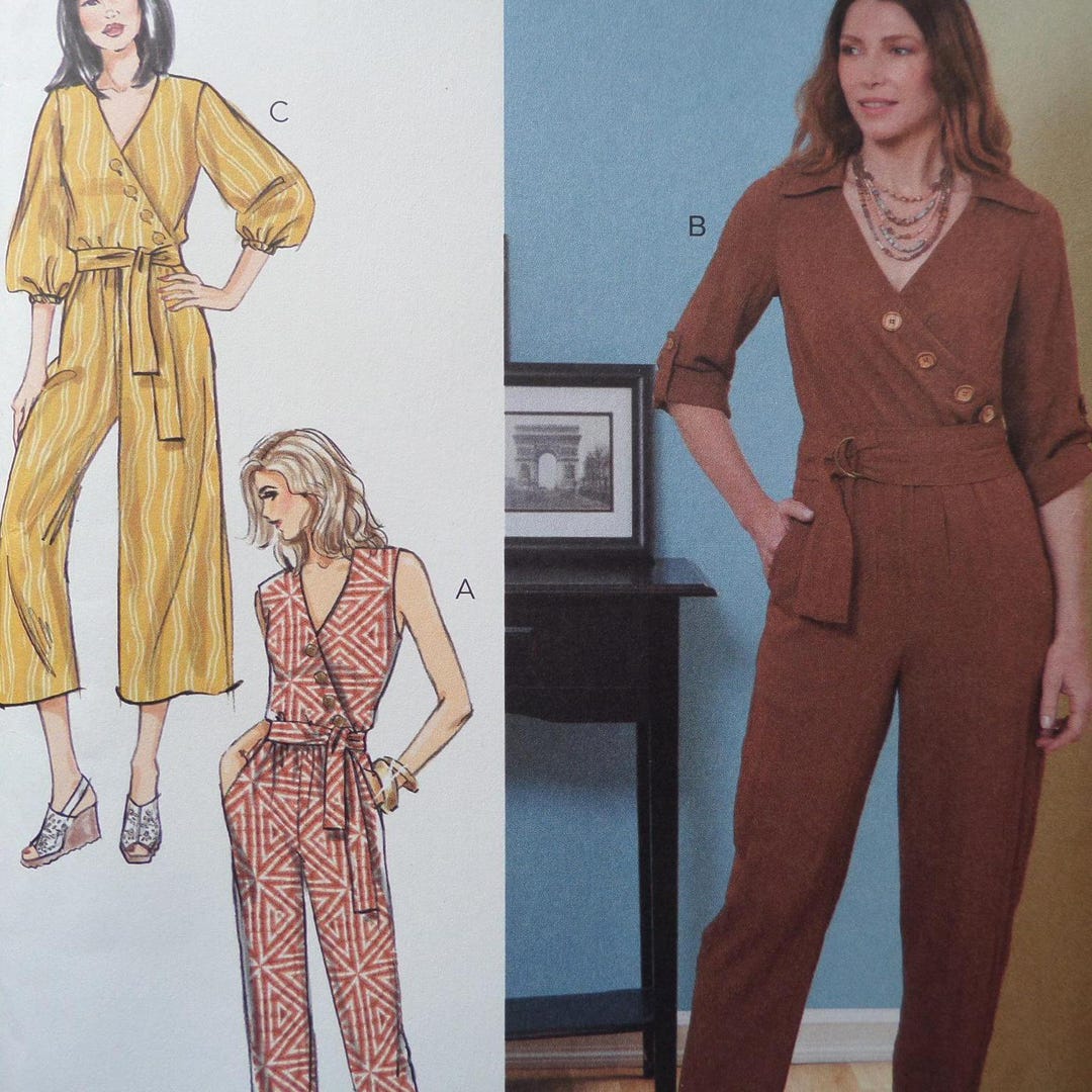 BLOUSON JUMPSUIT Pattern Butterick 6881 Miss 16-24 Button Bodice Crop ...