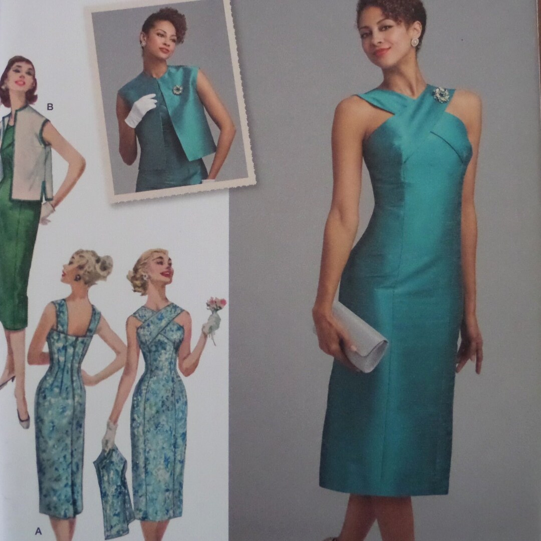 CROSS BODICE DRESS Pattern Simplicity 8448 Miss 16-24 Open Jacket Retro ...
