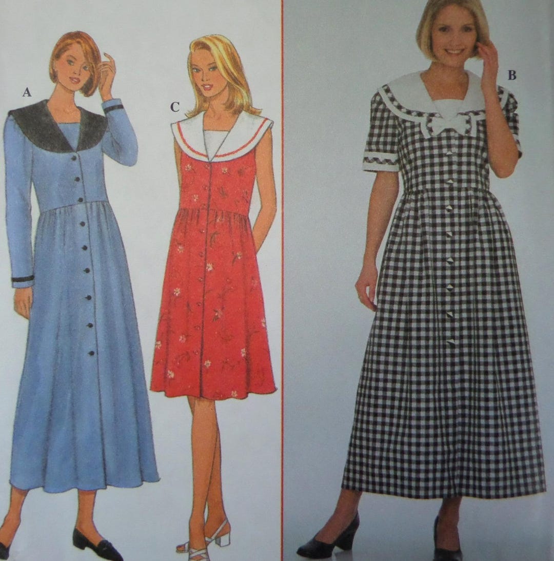 BUTTON FRONT DRESS Pattern Simplicity 8164 Miss 8-12 Contrast Collar ...