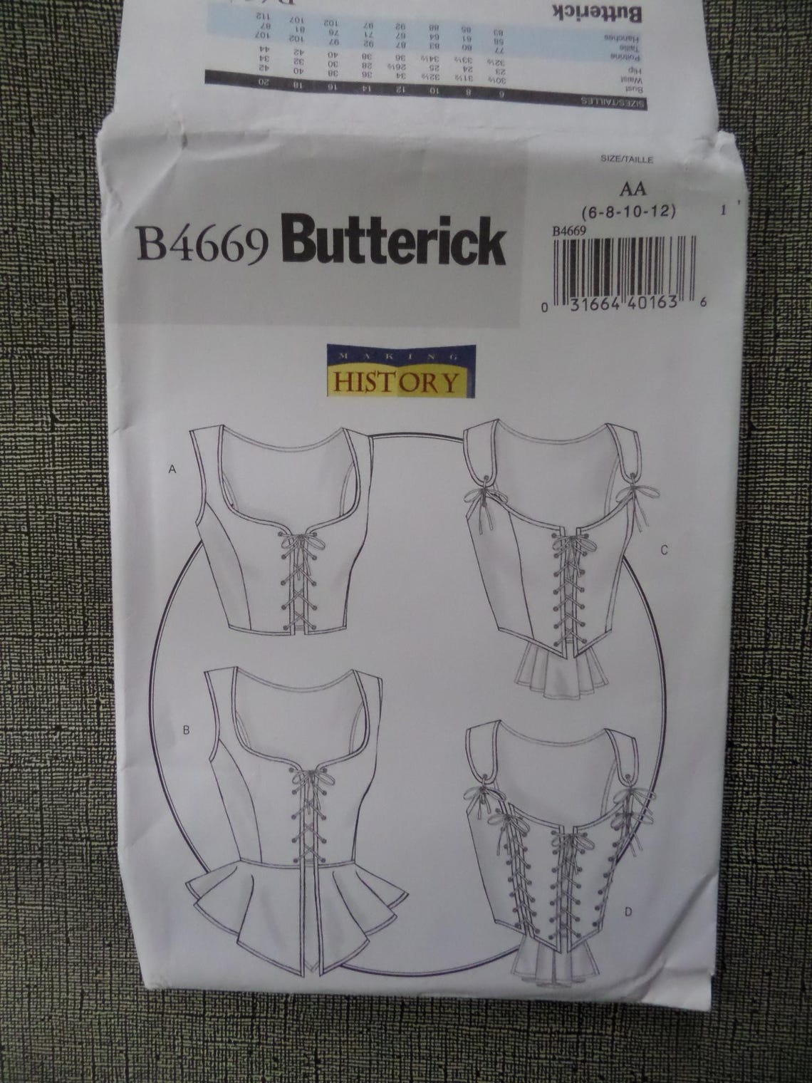 Peplum Corset Sewing Pattern: Butterick 4669, Miss Sizes, Historical ...