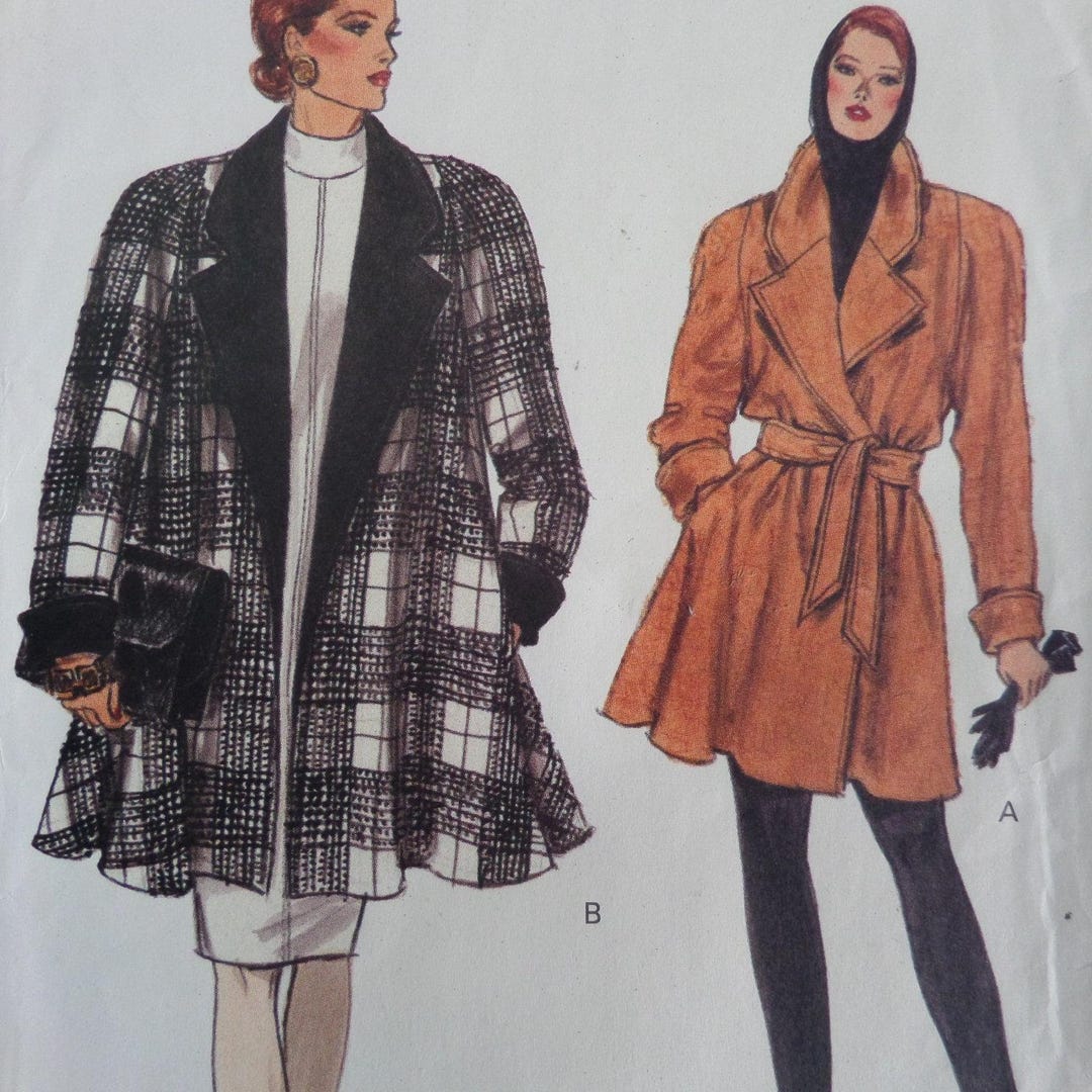 SWING COAT Pattern Vogue 8141 Miss 12-16 Loose Fit Coat Notched Collar Sewing Pattern Womens ...