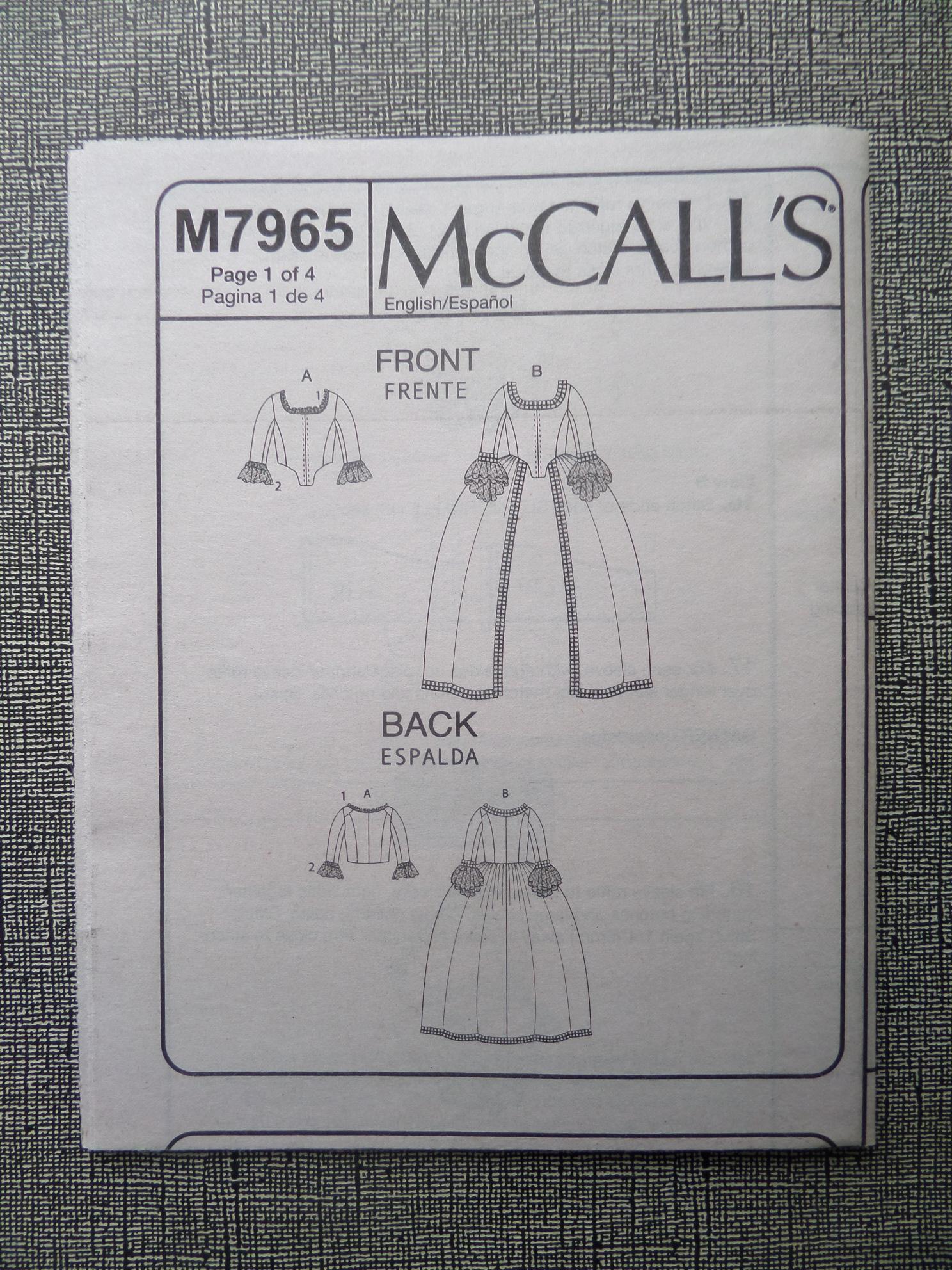 Georgian Coat Costume Pattern: Mccalls 7965 Miss Sizes, Uncut ...