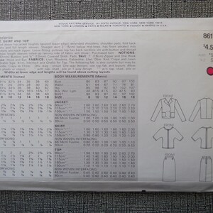 LOOSE JACKET Pattern Vogue 8614 Miss 8-12 Pullover Top Straight Skirt ...