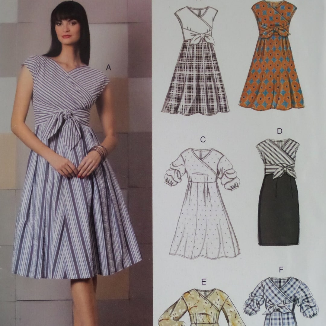 FIT FLARE DRESS Pattern Vogue 975 Miss 14-22 Surplice Bodice Tied Waist ...