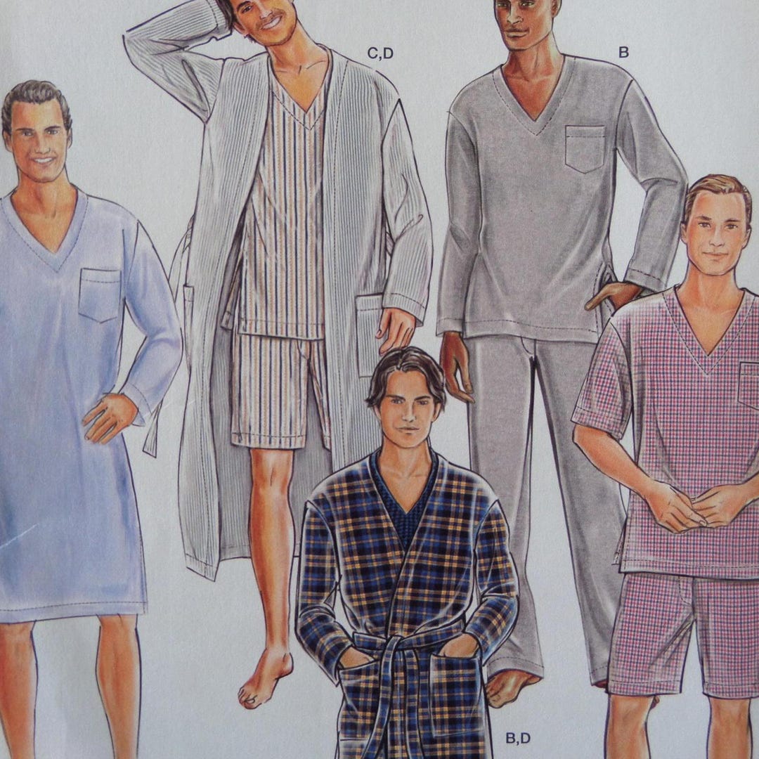 PULLOVER NIGHTSHIRT Pattern Simplicity 1021 Mens Xs-xl Belted Robe Pajamas Sewing Patterns Mens ...