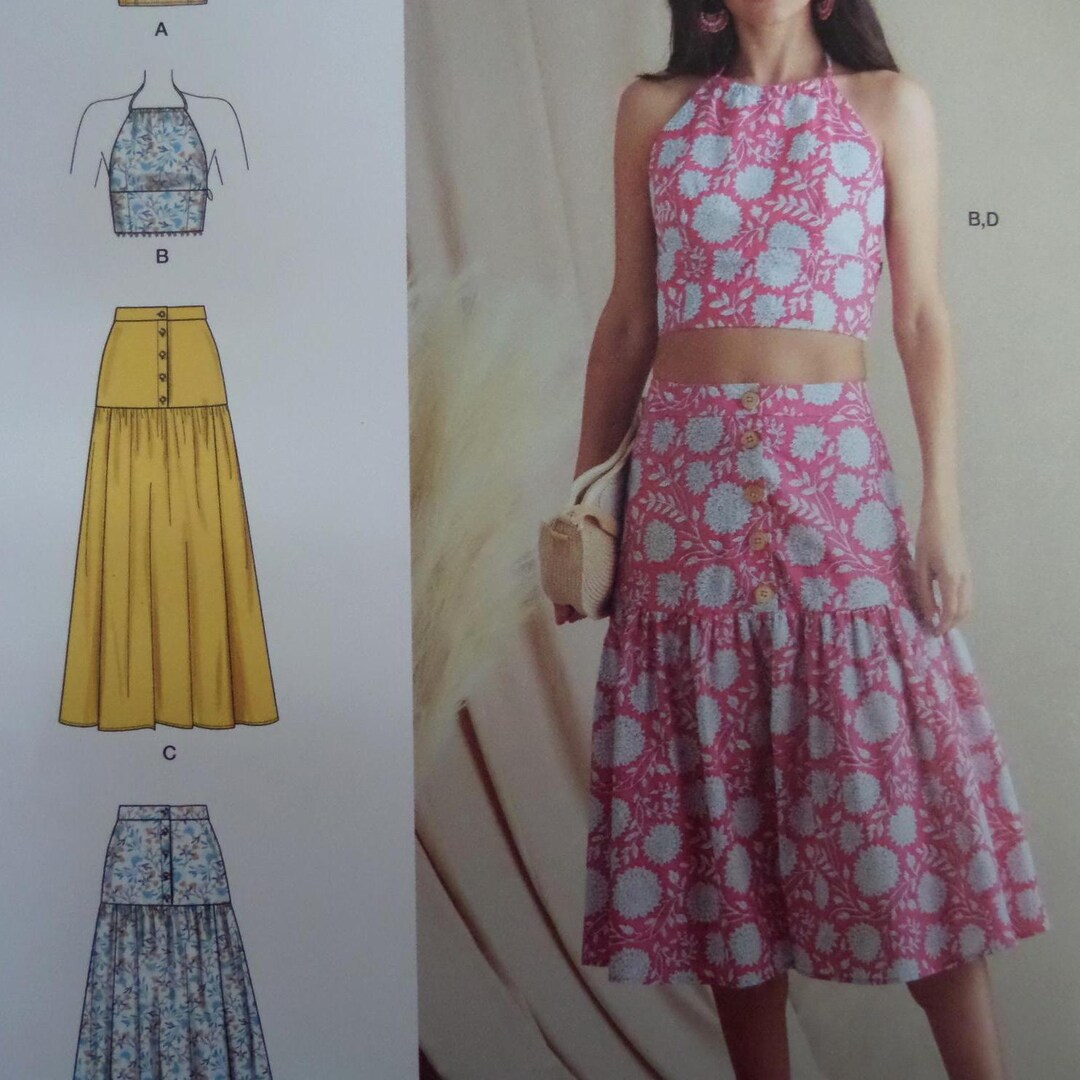 MIDRIFF HALTER TOP Pattern Simplicity 9613 Miss 14-22 Tiered Skirt ...
