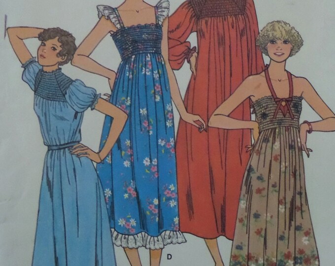 ELASTICIZED DRESS Pattern • Butterick 6056 • Miss L 16-18 • Tie Halter ...
