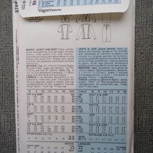 FITTED JACKET Pattern Vogue 9748 Miss 6-10 Princess Seams Straight ...