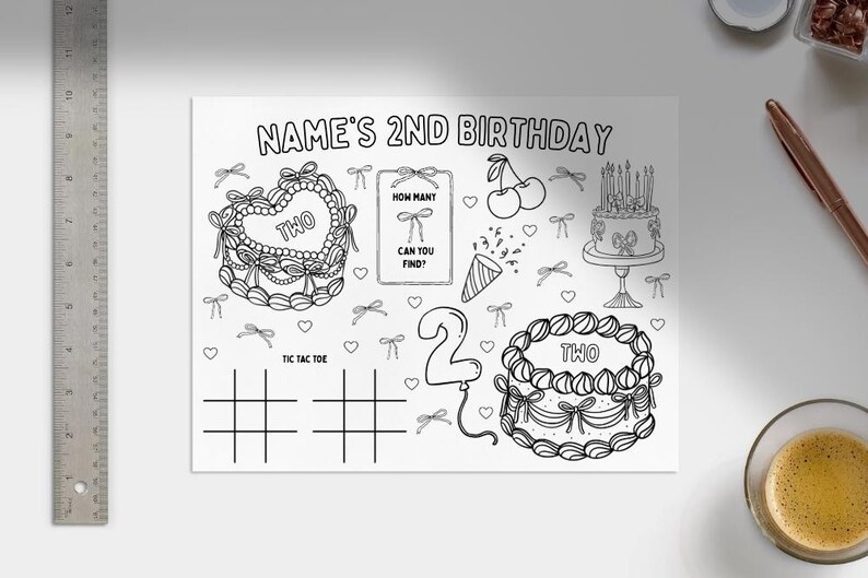 2nd Birthday Coloring Page: Customizable Printable Activity (canva ...