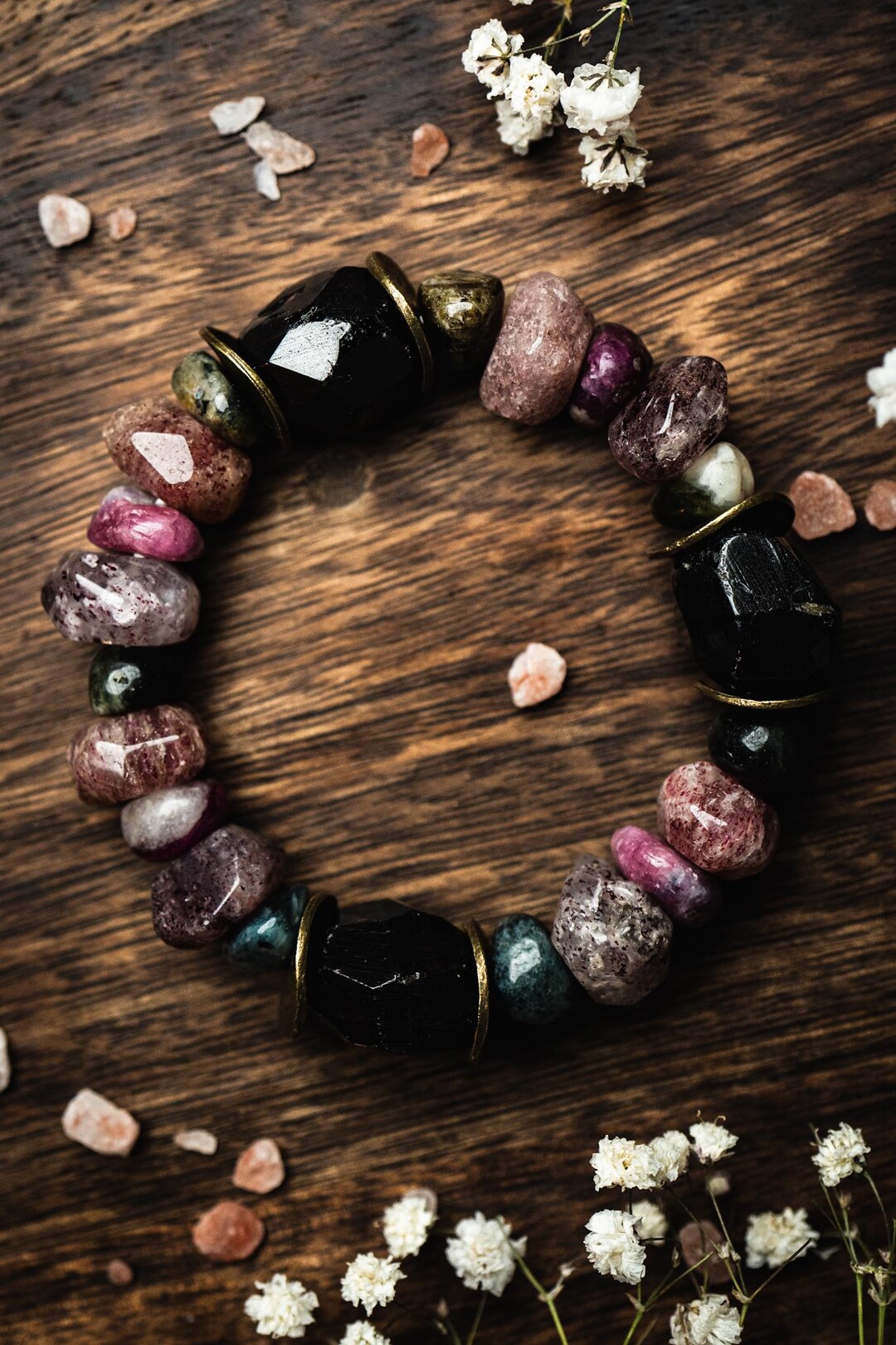 OOAK Almandine Strawberry Quartz Tourmaline Stretch Bracelet | Artisan ...