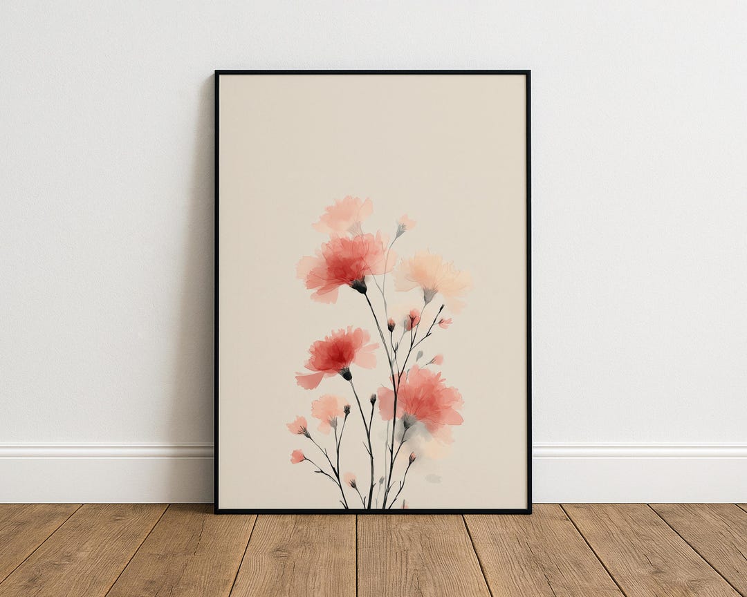 Peach Pink Floral Print, Minimal Watercolour Flower Poster, Soft ...