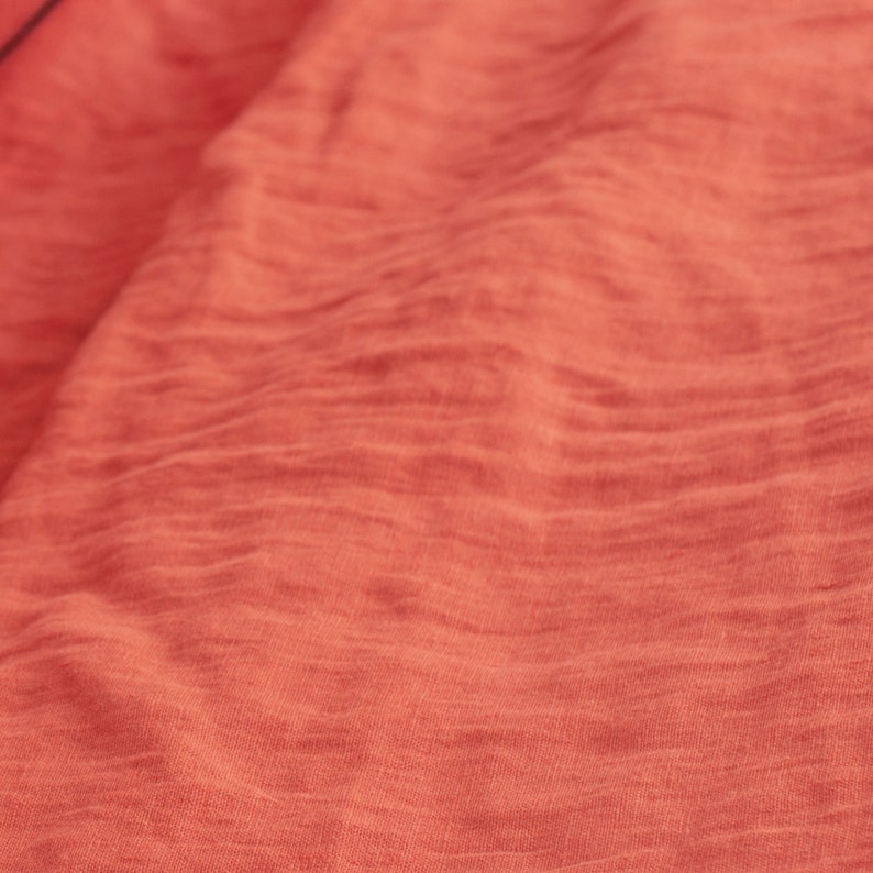 Coral linen fabric by the yard Linen fabric Fabric for | Etsy
