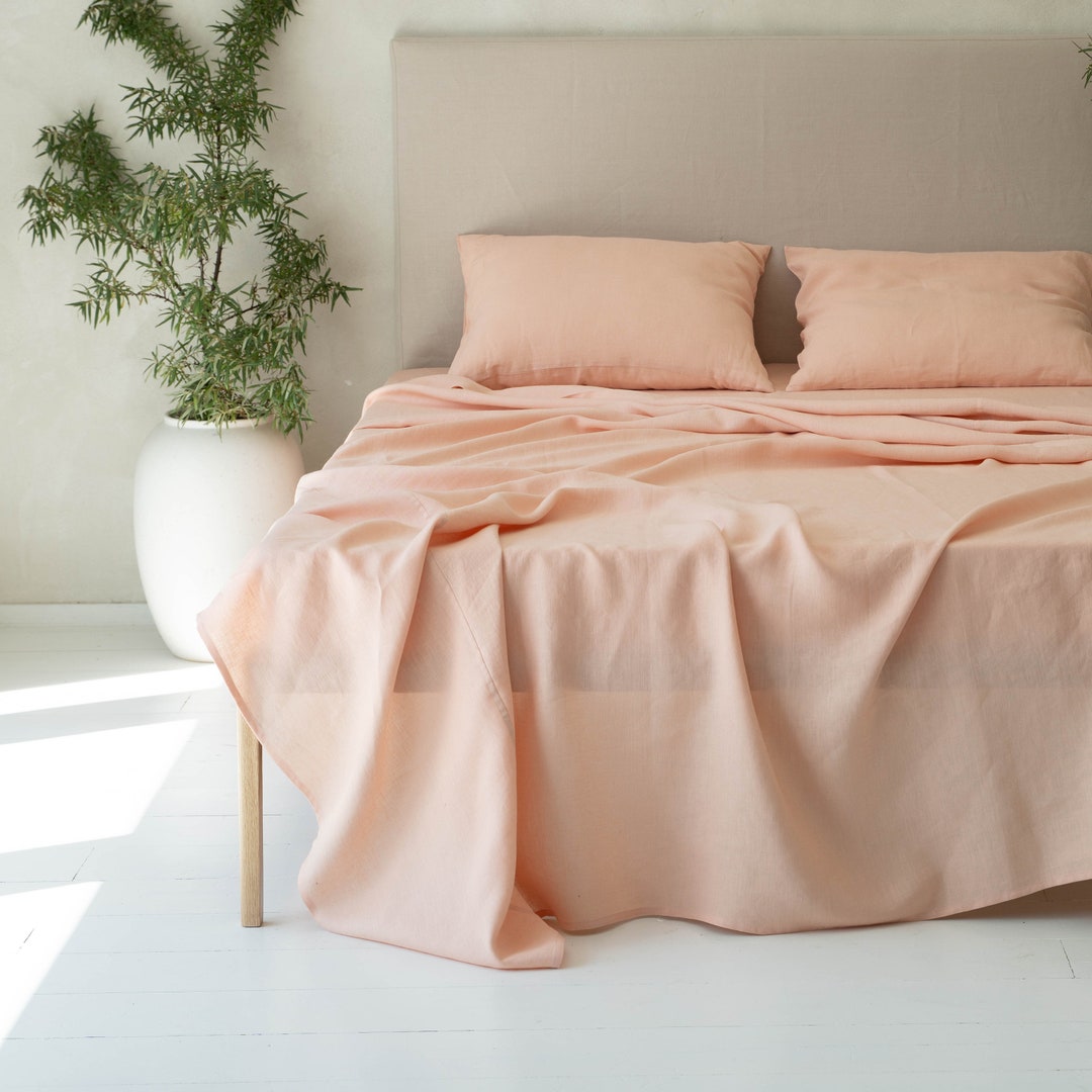 Linen Upper Sheet in Pale Peach, Soft Linen Flat Sheet in Various ...