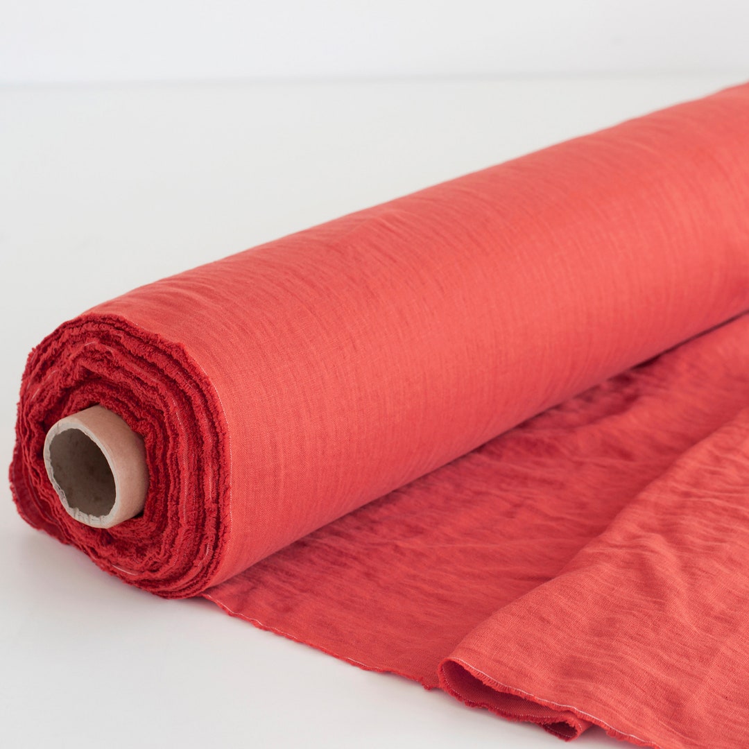 Coral Linen Fabric by the Yard, Linen Fabric, Fabric for Clothing ...